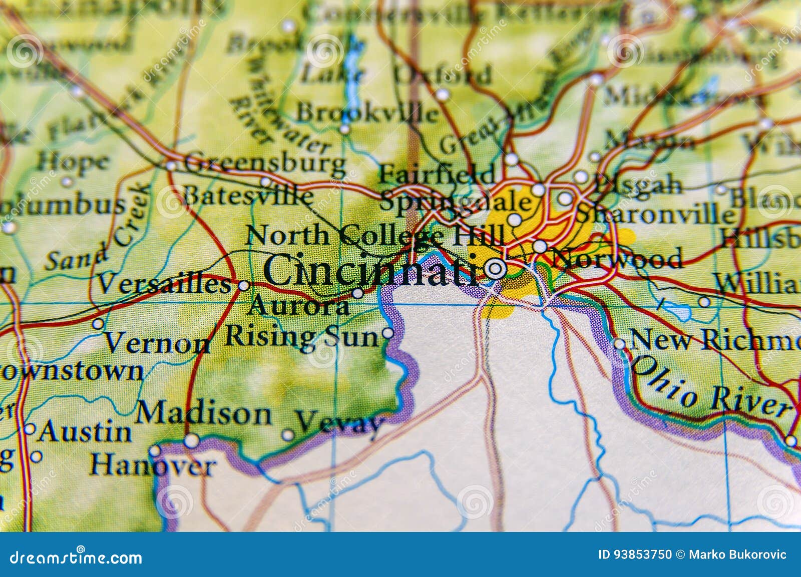 Mappa Geografica Della Fine Di Cincinnati Fotografia Stock - Immagine ...