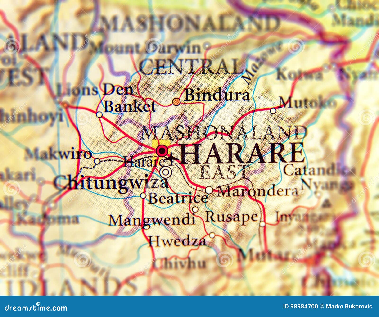 Mappa Geografica Dello Zimbabwe E Della Capitale Harare Fotografia ...