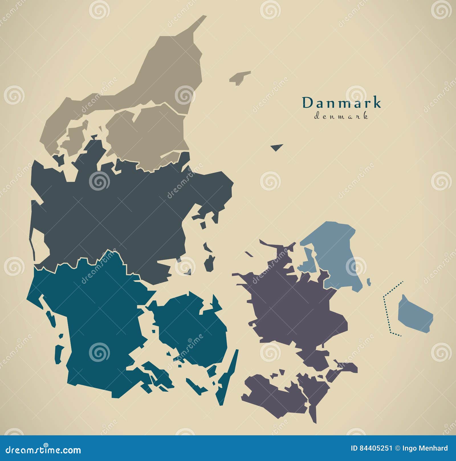 Mappa Moderna - Danimarca Con Le Regioni Dk Illustrazione di Stock ...
