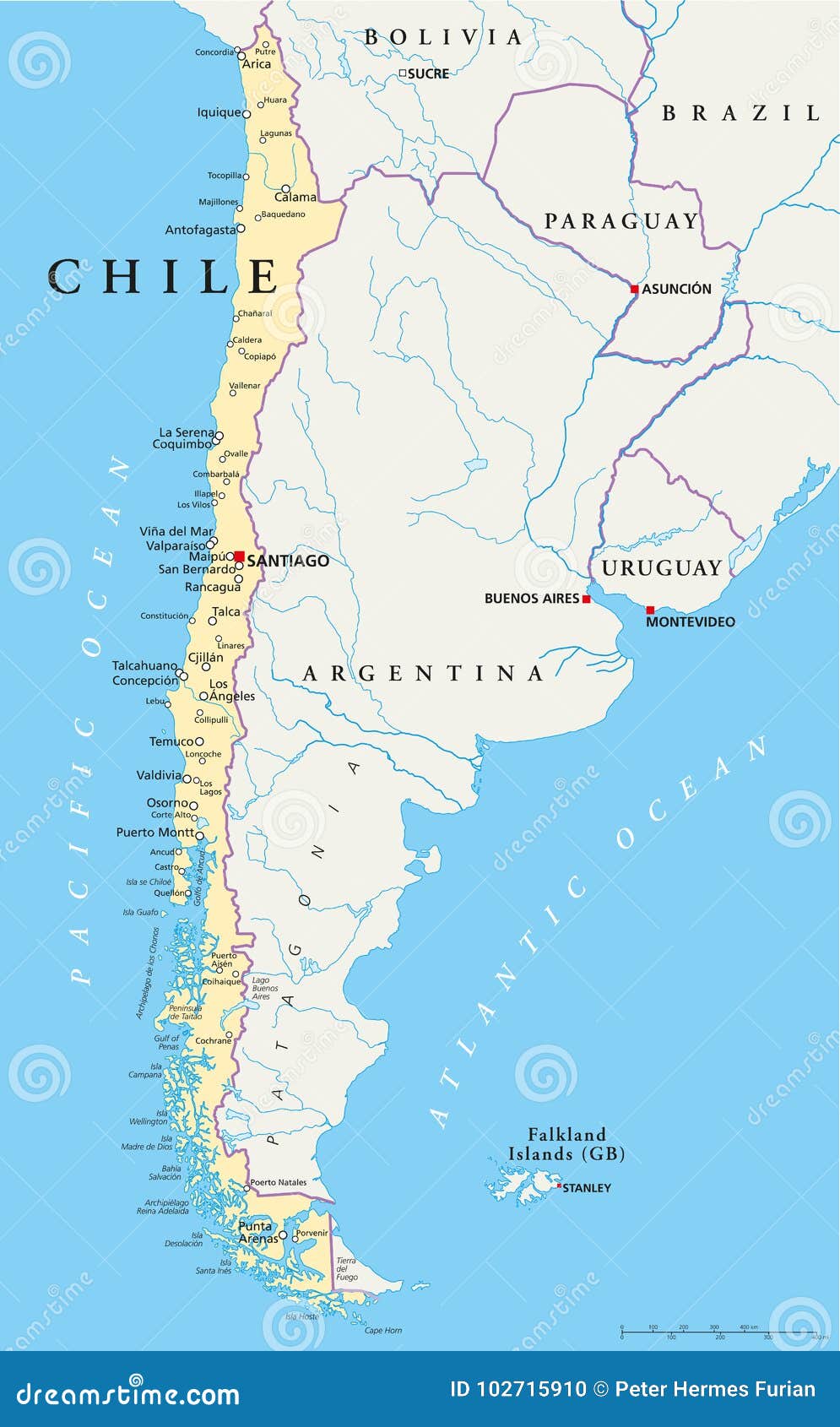 Mappa politica del Cile illustrazione vettoriale. Illustrazione di ...