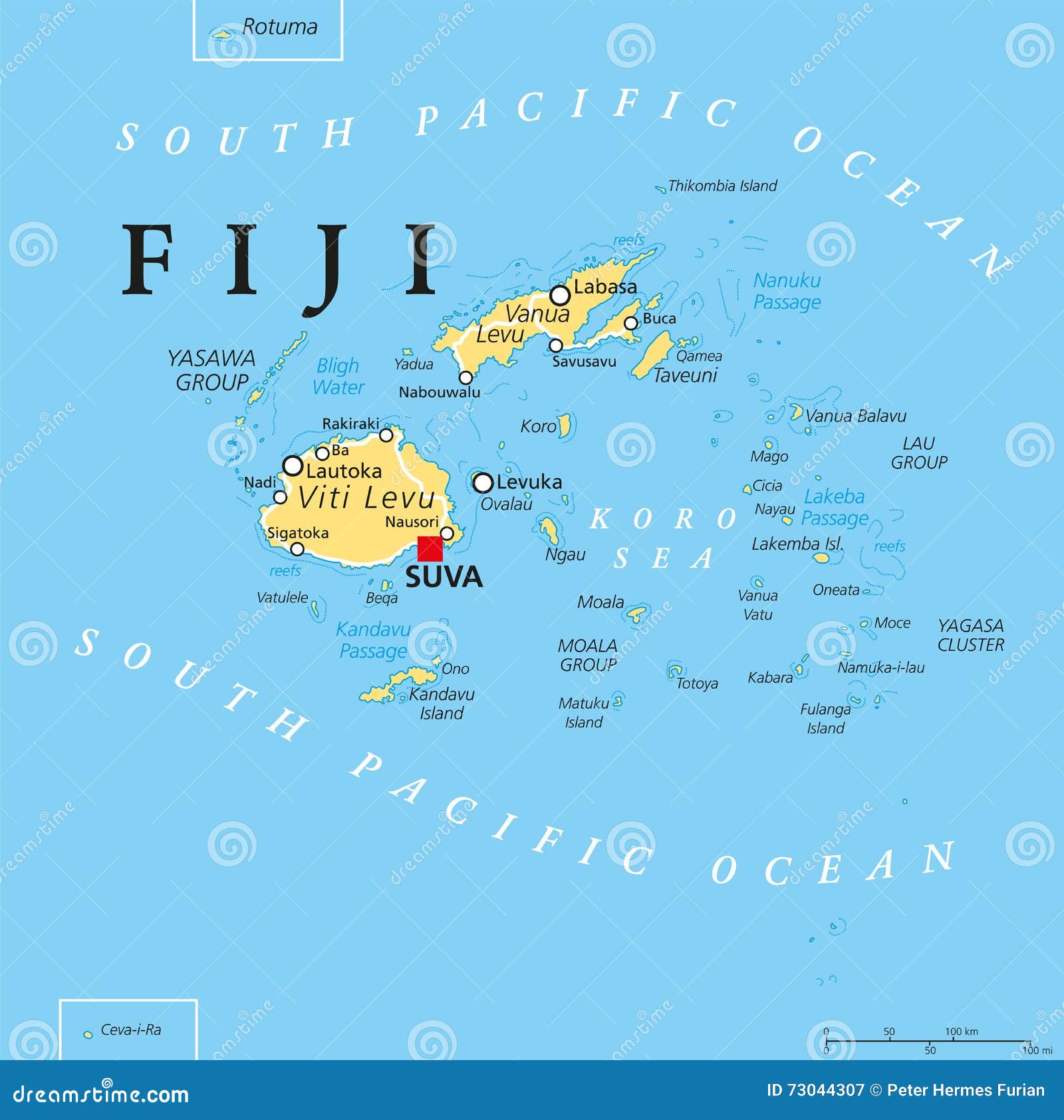 Mappa politica di Figi illustrazione vettoriale. Illustrazione di fiji ...