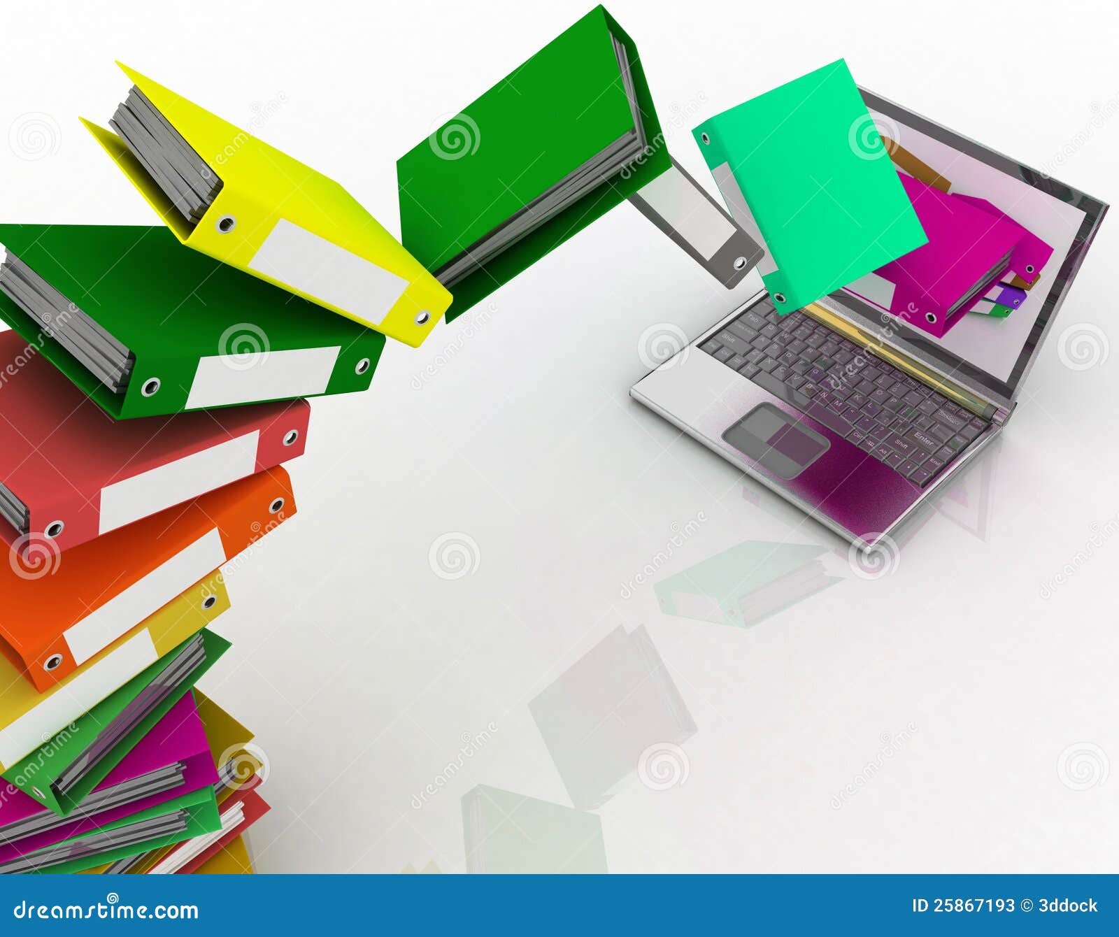 Mappar Flyger in I Din Bärbar Dator Stock Illustrationer - Illustration av anteckningsbok ...