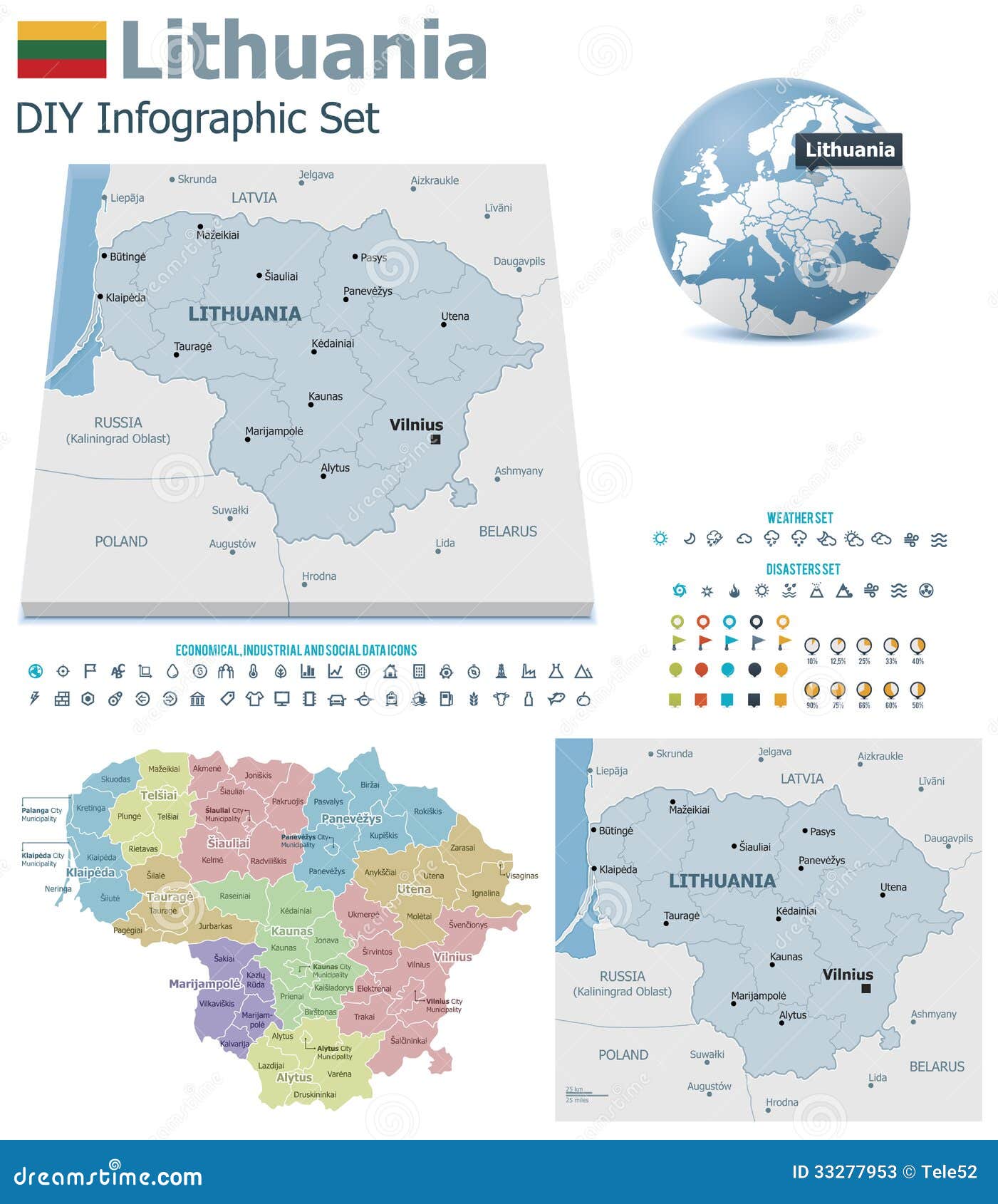 Mappe Della Lituania Con Gli Indicatori Illustrazione Vettoriale ...