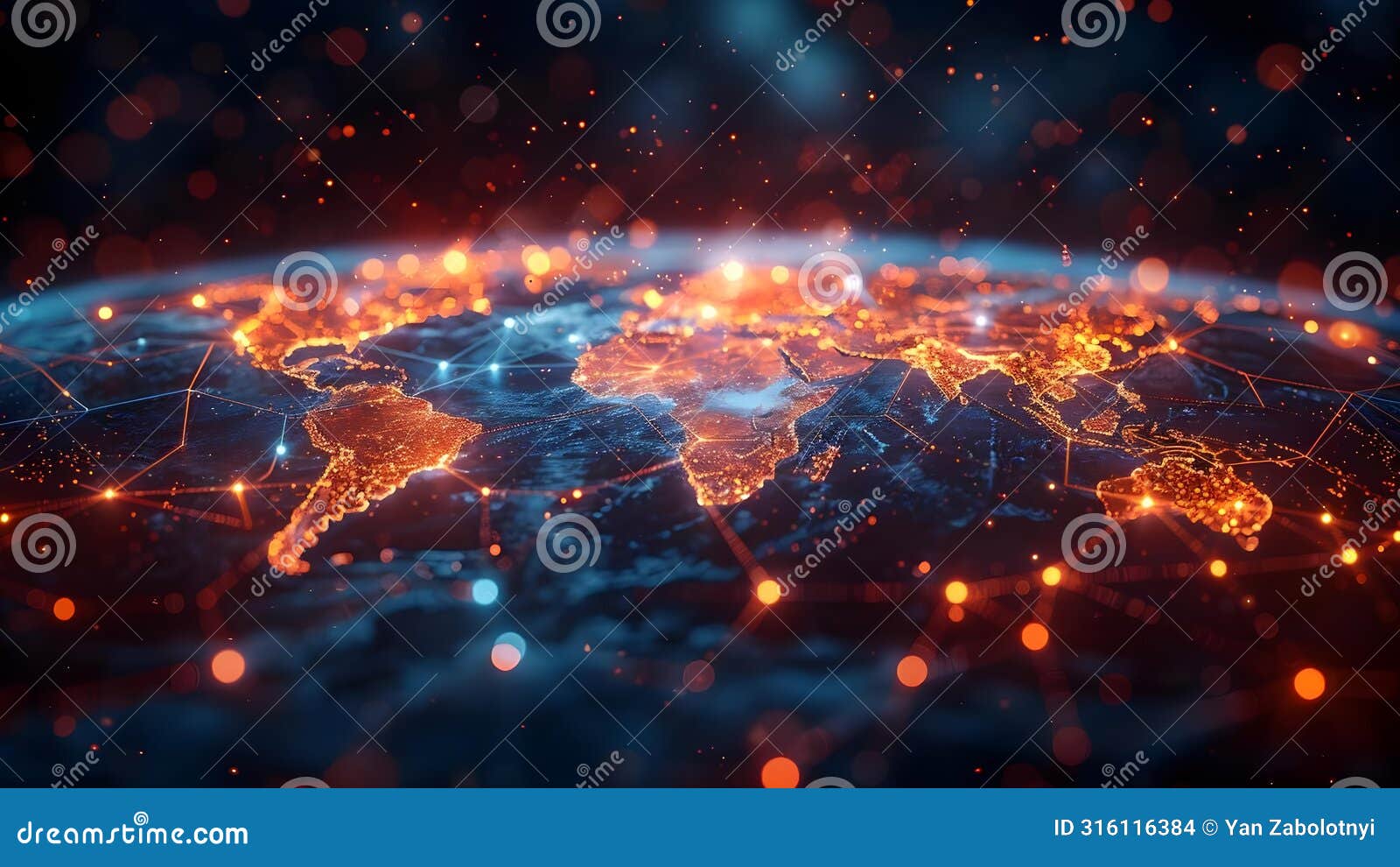 Mapping The World Illuminated Digital Globe With Glowing Lines And ...