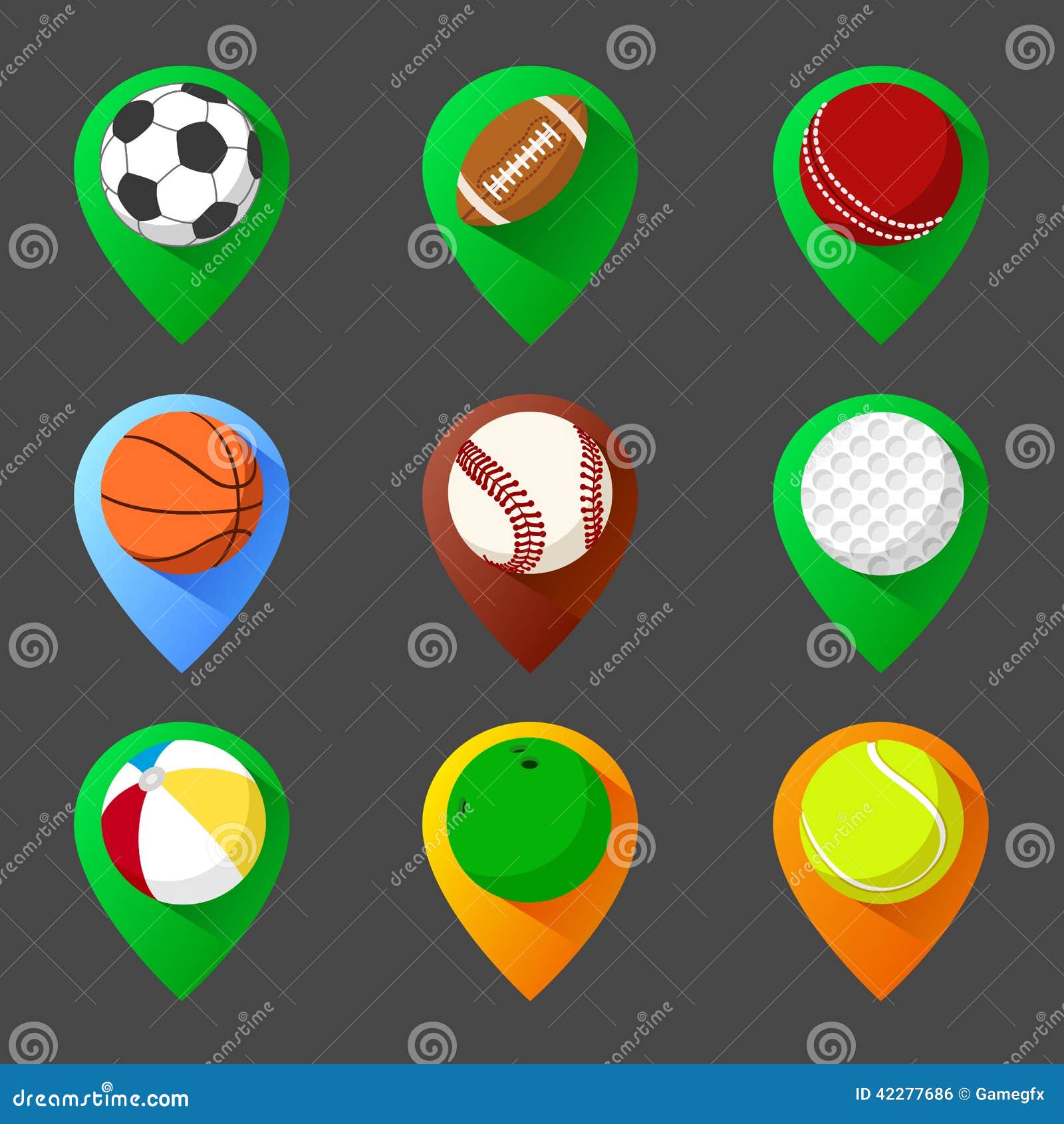 Mapping Geo Tag Pin Icon Set with Balls Stock Vector - Illustration of ...