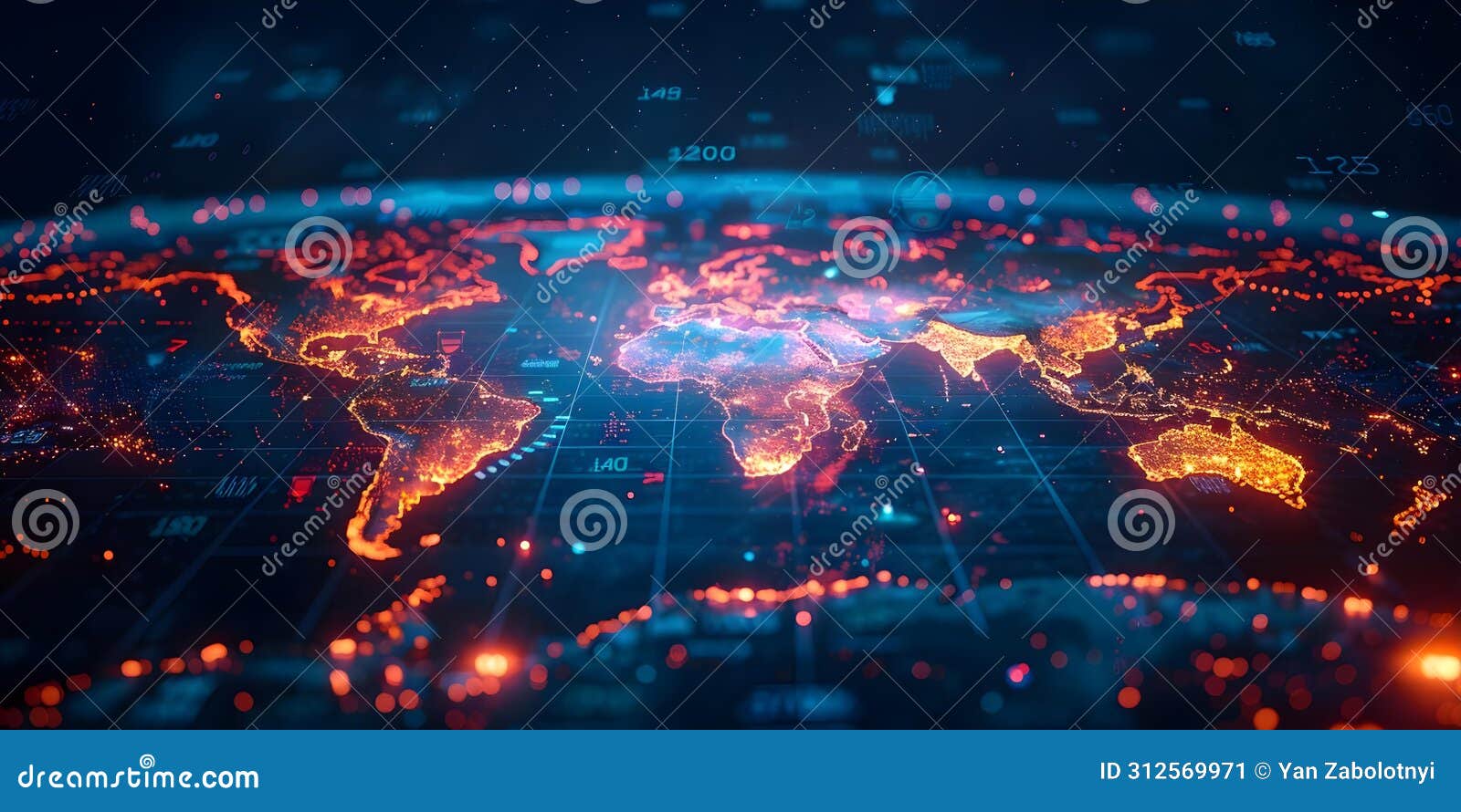 Mapping The World Illuminated Digital Globe With Glowing Lines And Nodes Stock Image ...
