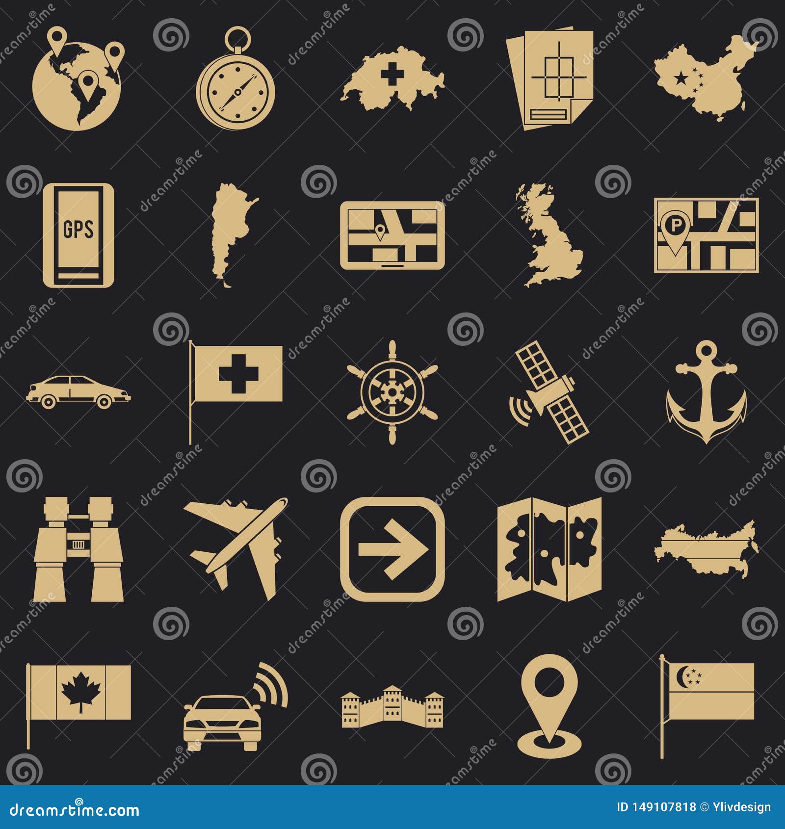 Mapping Icons Set, Simple Style Stock Vector - Illustration of atlantic ...