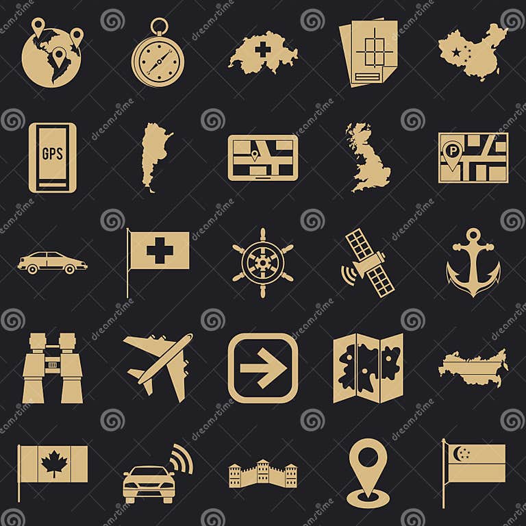 Mapping Icons Set, Simple Style Stock Vector - Illustration of atlantic ...