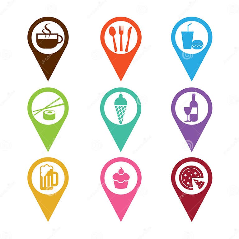 Mapping Pins Icon Food and Drink Stock Vector - Illustration of ...