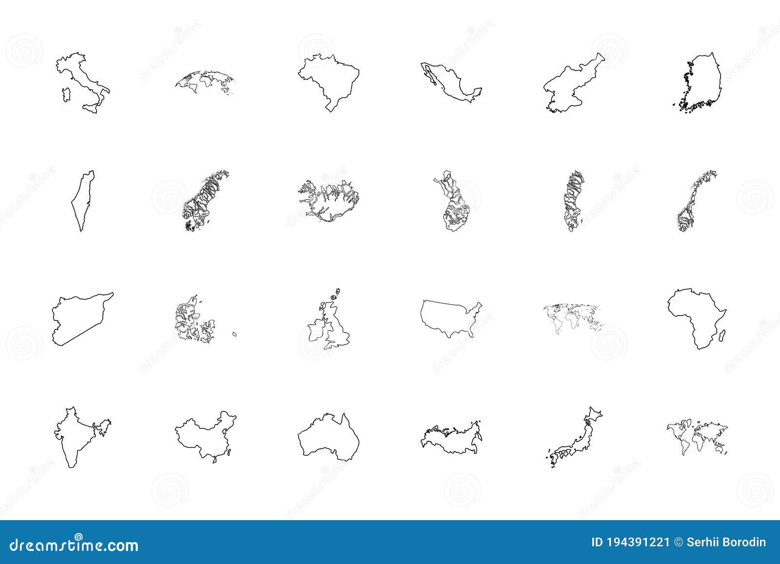 Maps Black Color Set Outline Style Flat Vector Image Stock Vector ...