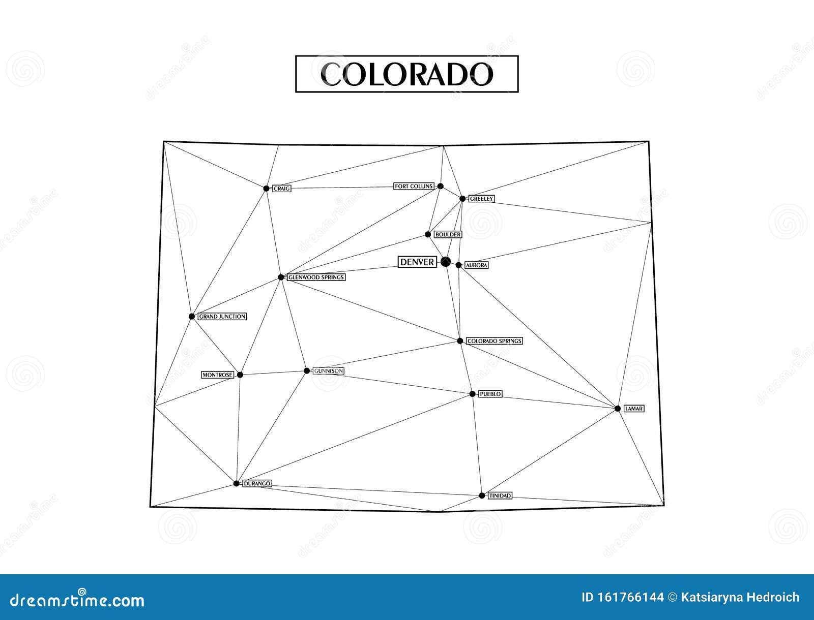 Polygonal Abstract Map State of Colorado with Connected Triangular ...