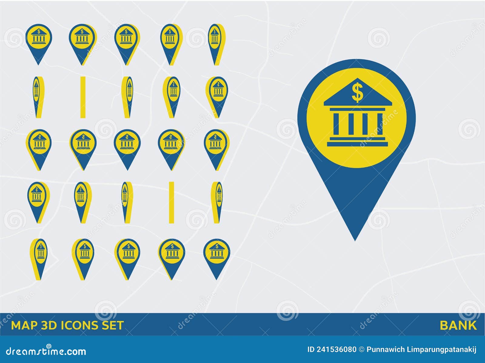 Maps 3D Icon Set Rotation Bank Sign Vector Illustration Stock Vector ...