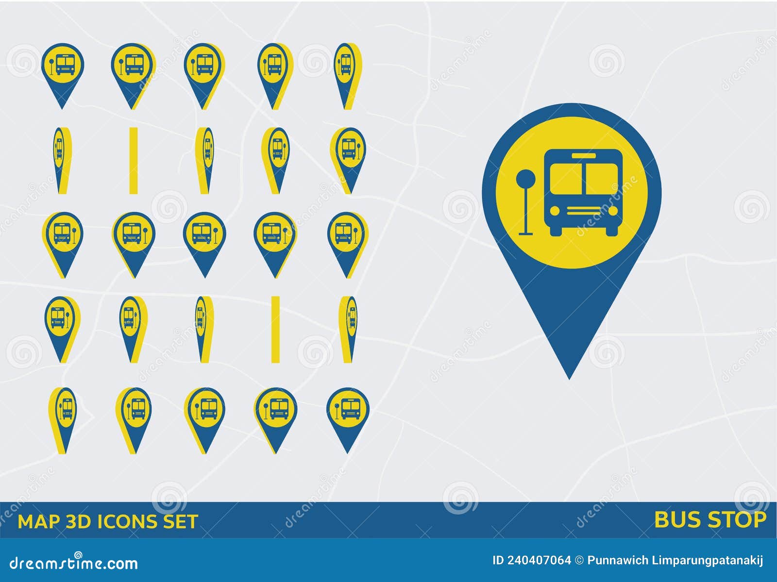 Maps 3D Icon Set Rotation Bus Stop Sign Vector Illustration Stock ...