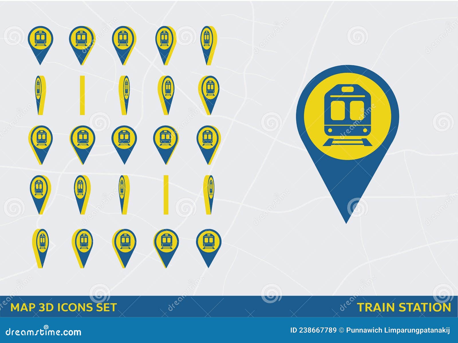 Maps 3D Icon Set Rotation Train Station Vector Illustration Stock ...