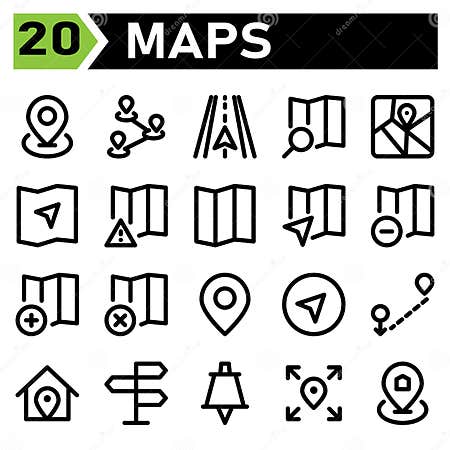 Maps Icon Include Map Location Marker Navigation Route Maps Direction ...