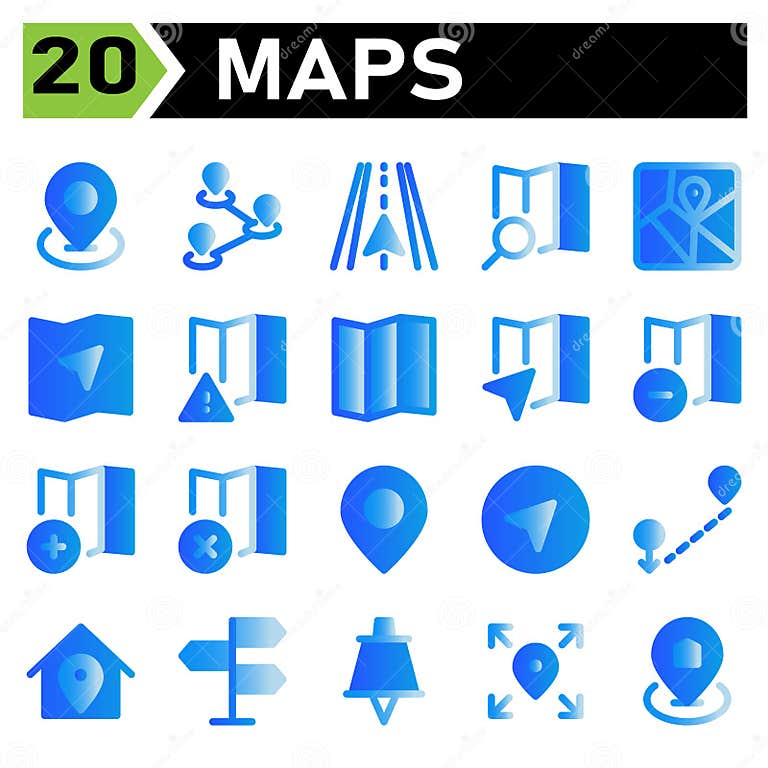Maps Icon Include Map Location Marker Navigation Route Maps Direction Road Icon Set Include ...
