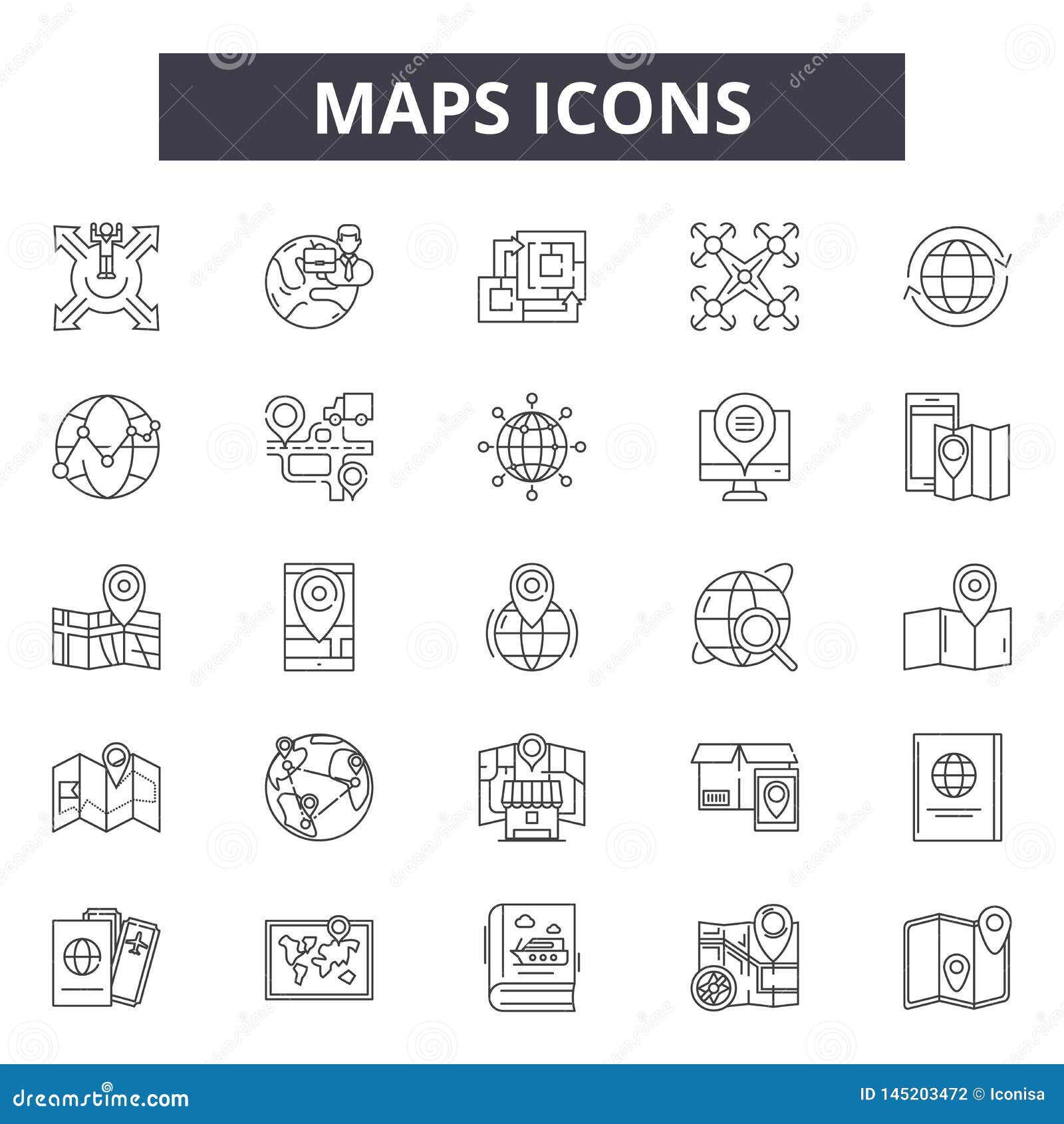Maps Line Icons, Signs, Vector Set, Outline Illustration Concept Stock ...