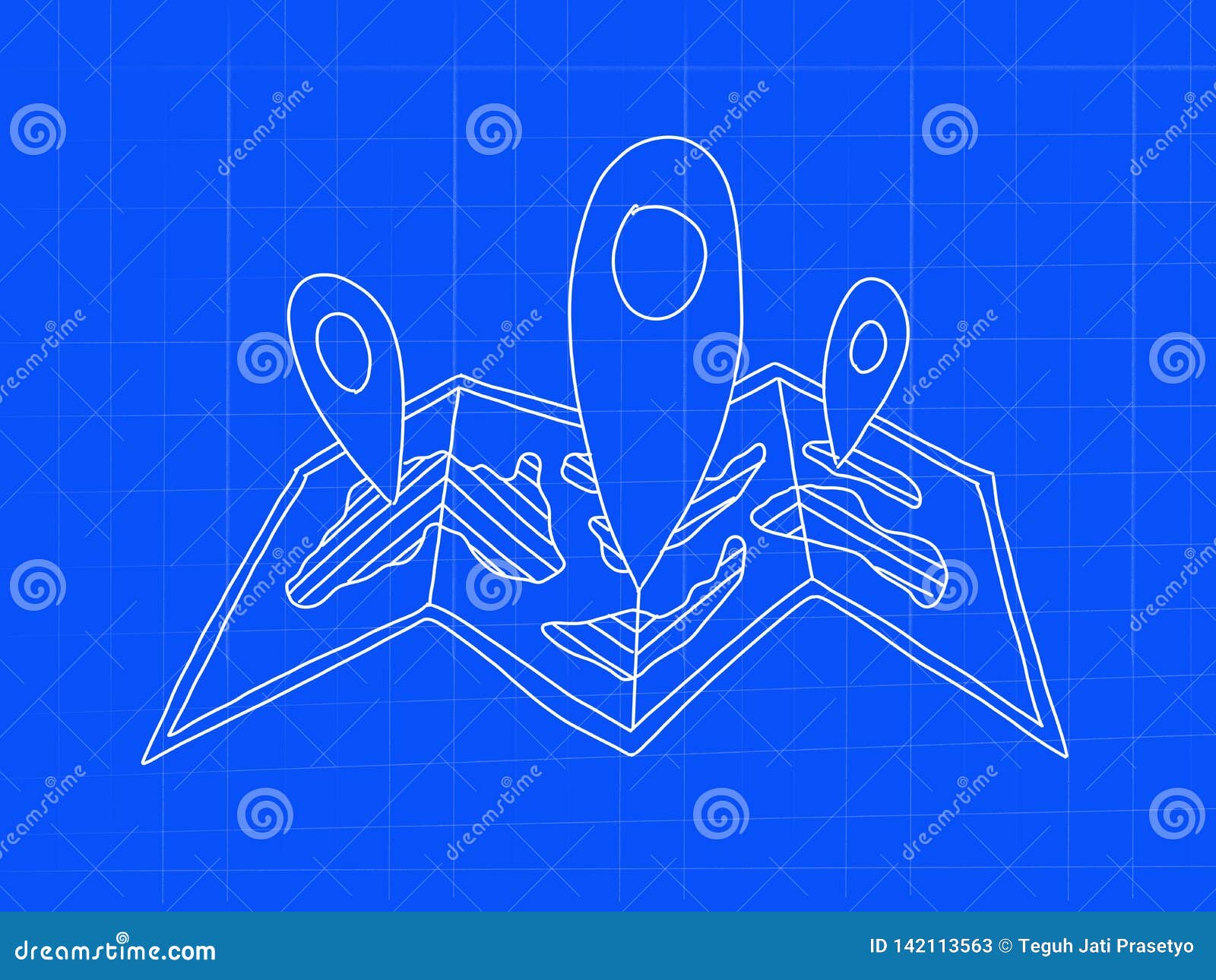 Doodle Blueprint Map Of The American Continent Cartoon Vector ...