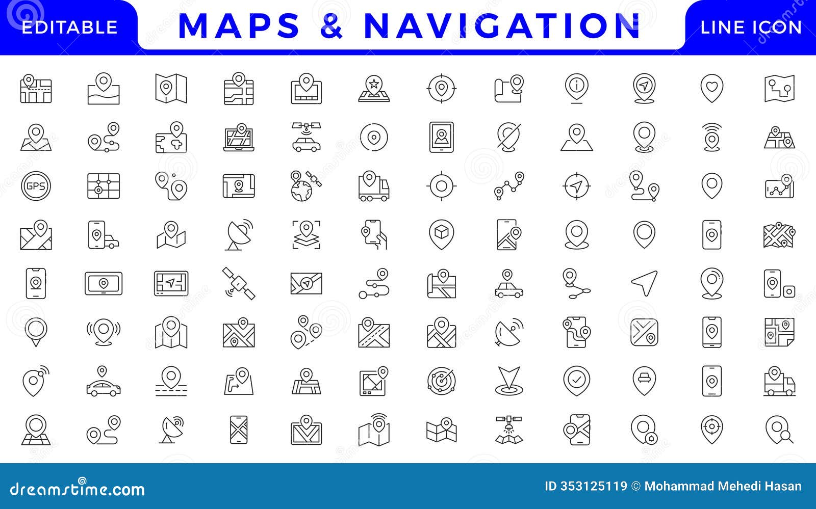 Maps and Navigation Icon Set Illustration with Map, Navigation, Gps ...