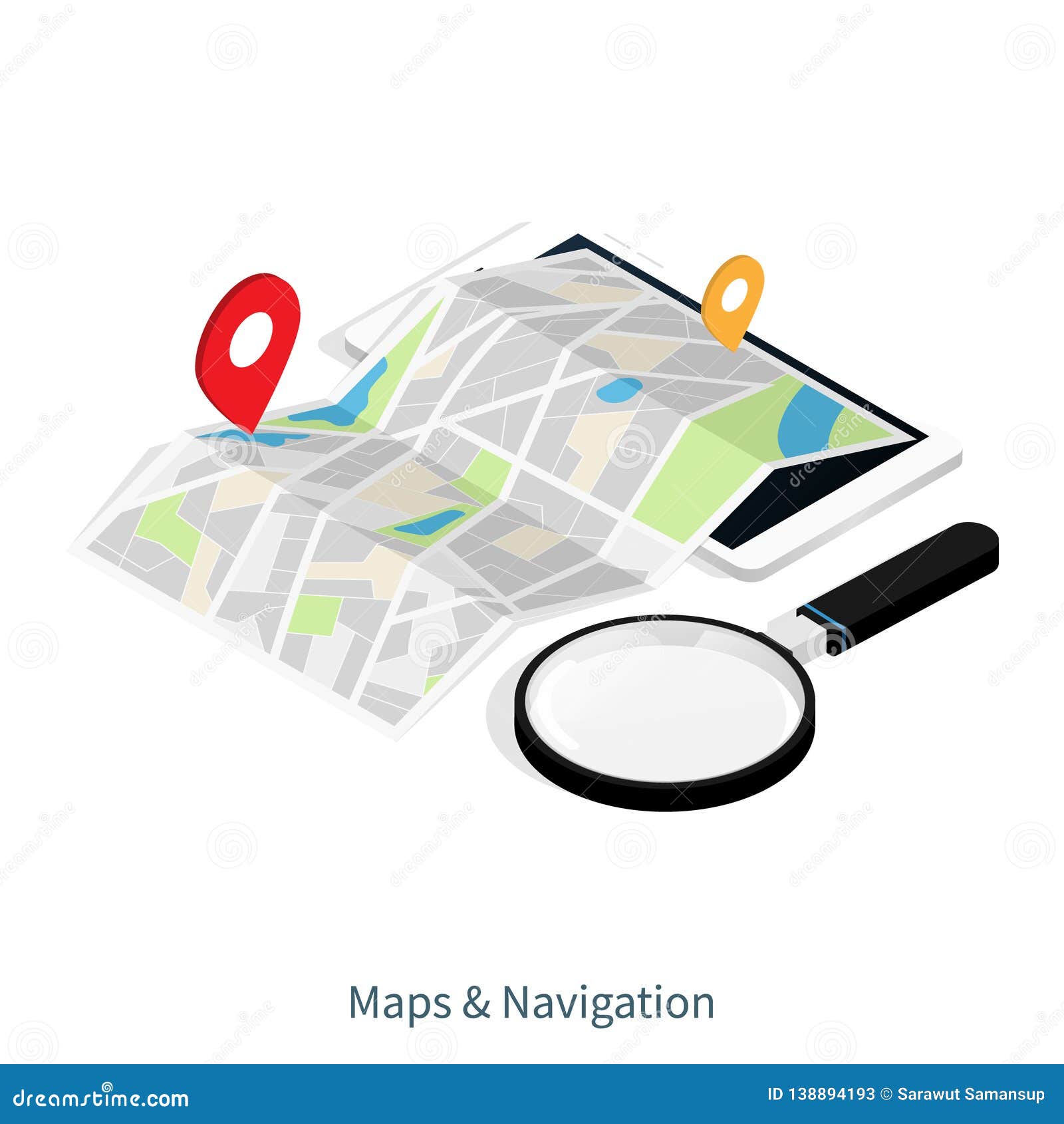 Maps & Navigation Location,mobile Application Isometric Vector Stock ...