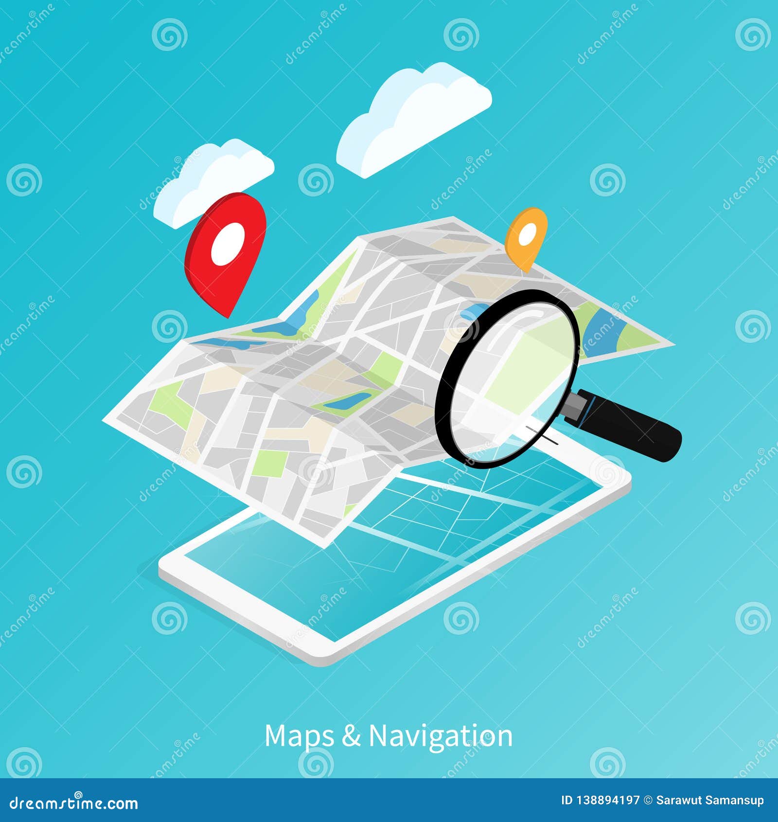Maps & Navigation Location,mobile Application Isometric Vector Stock ...