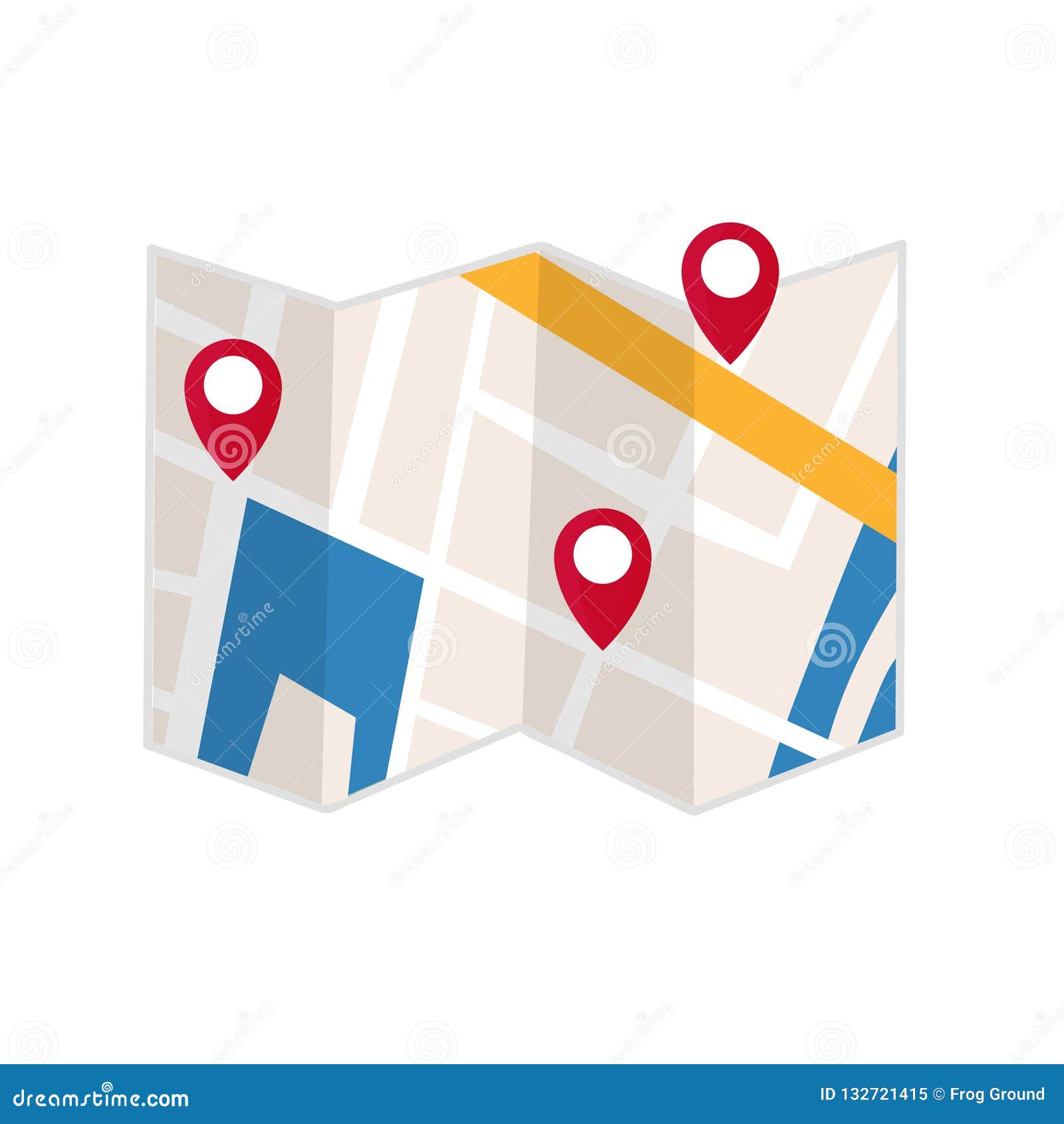 Maps Navigation with Red and Blue Color Point Markers and Compass ...