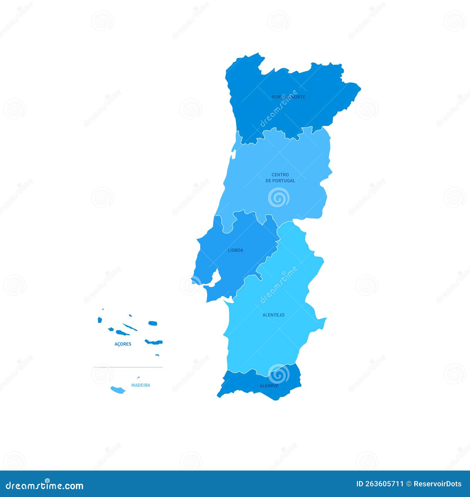 Portugal Regions Map with Editable Stroke Illustration Stock ...