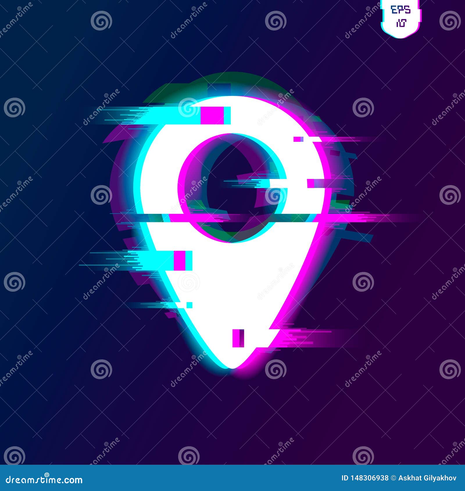 Maps Pin with Glitch Effect. Pointer, Arrow, Marker, Geomarker Stock ...