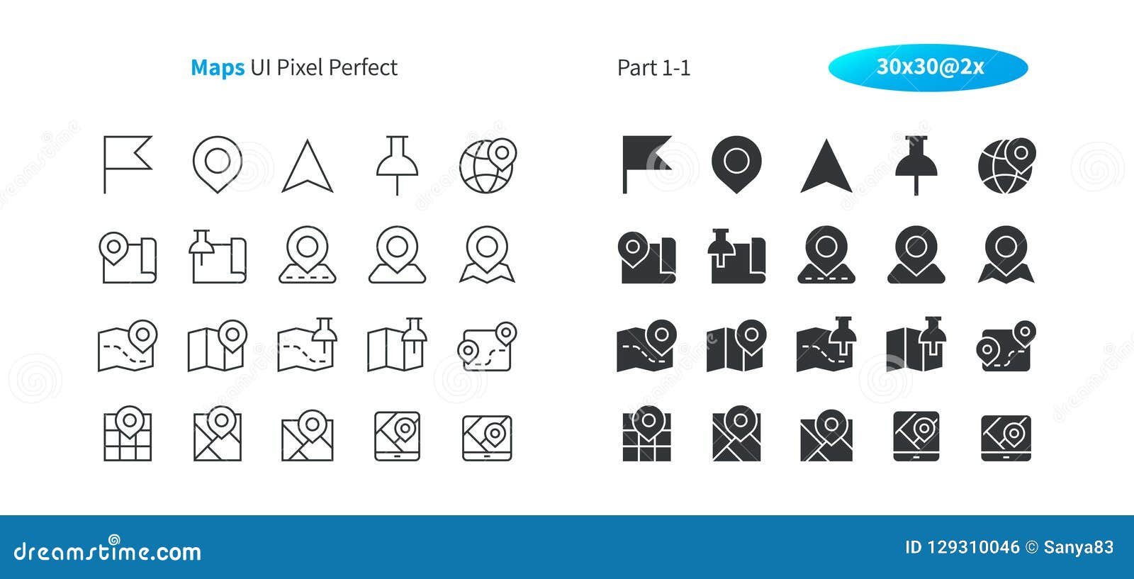 Maps UI Pixel Perfect Well-crafted Vector Thin Line and Solid Icons 30 ...