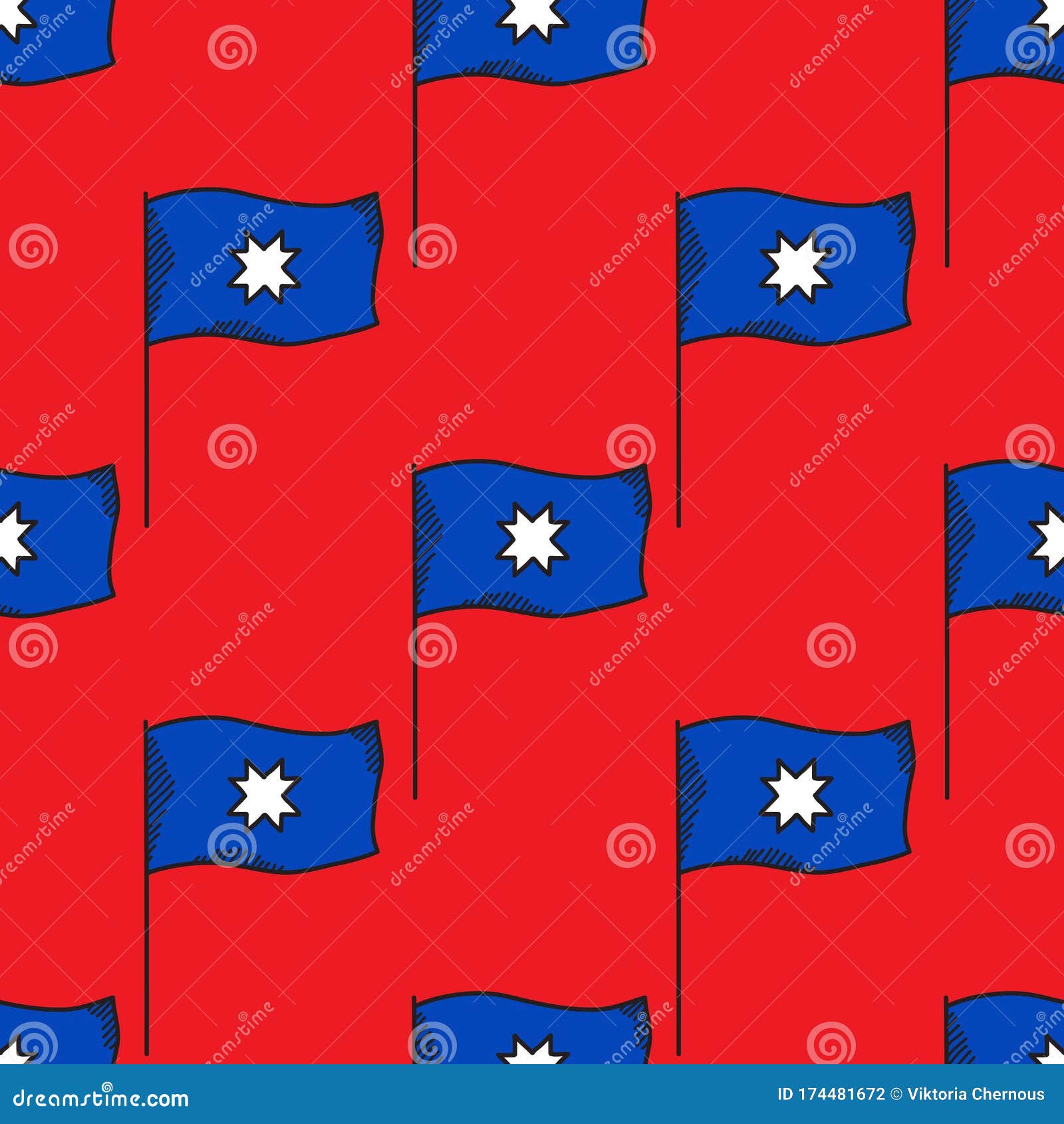 Mapuche Banner with Star Seamless Doodle Pattern, Vector Illustration ...
