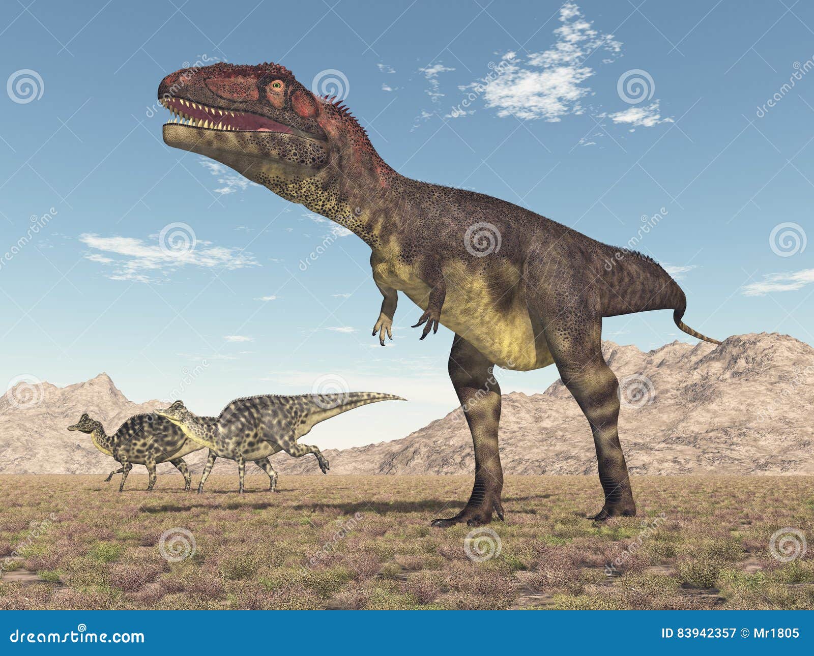 Mapusaurus and Velafrons stock illustration. Illustration of bushland ...