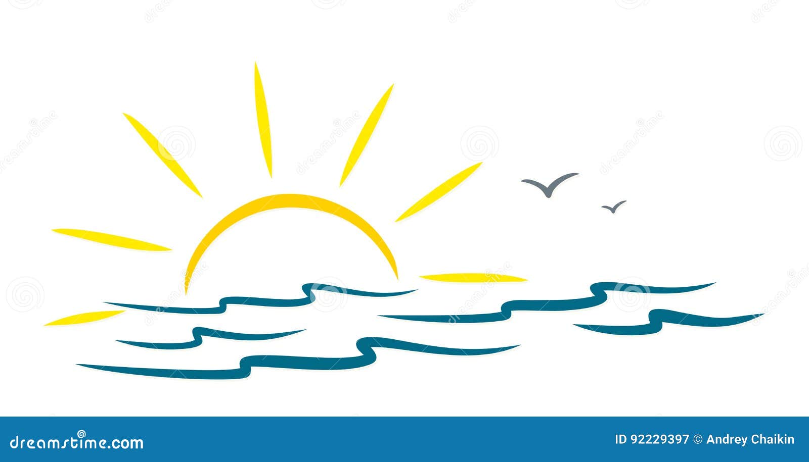 Mar con el sol ilustración del vector. Ilustración de agua - 92229397
