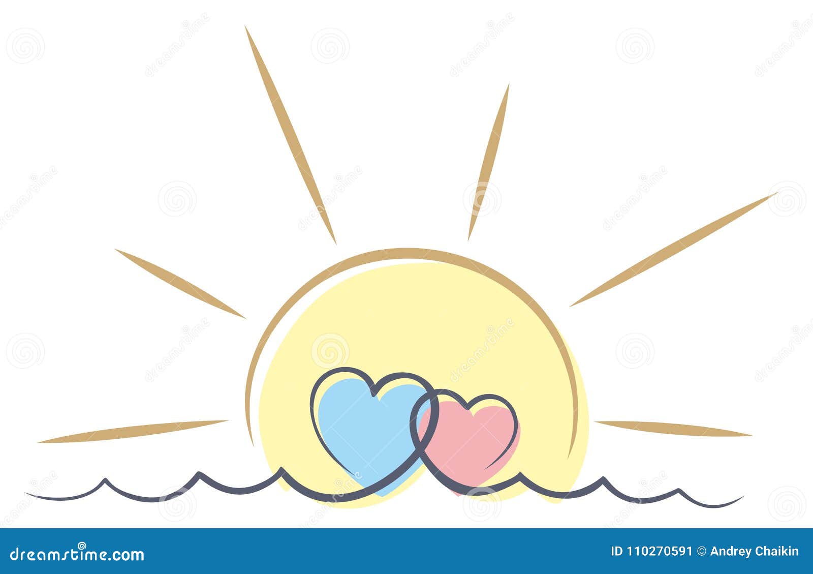 Mar Con Los Corazones Y El Sol Ilustración del Vector - Ilustración de ...