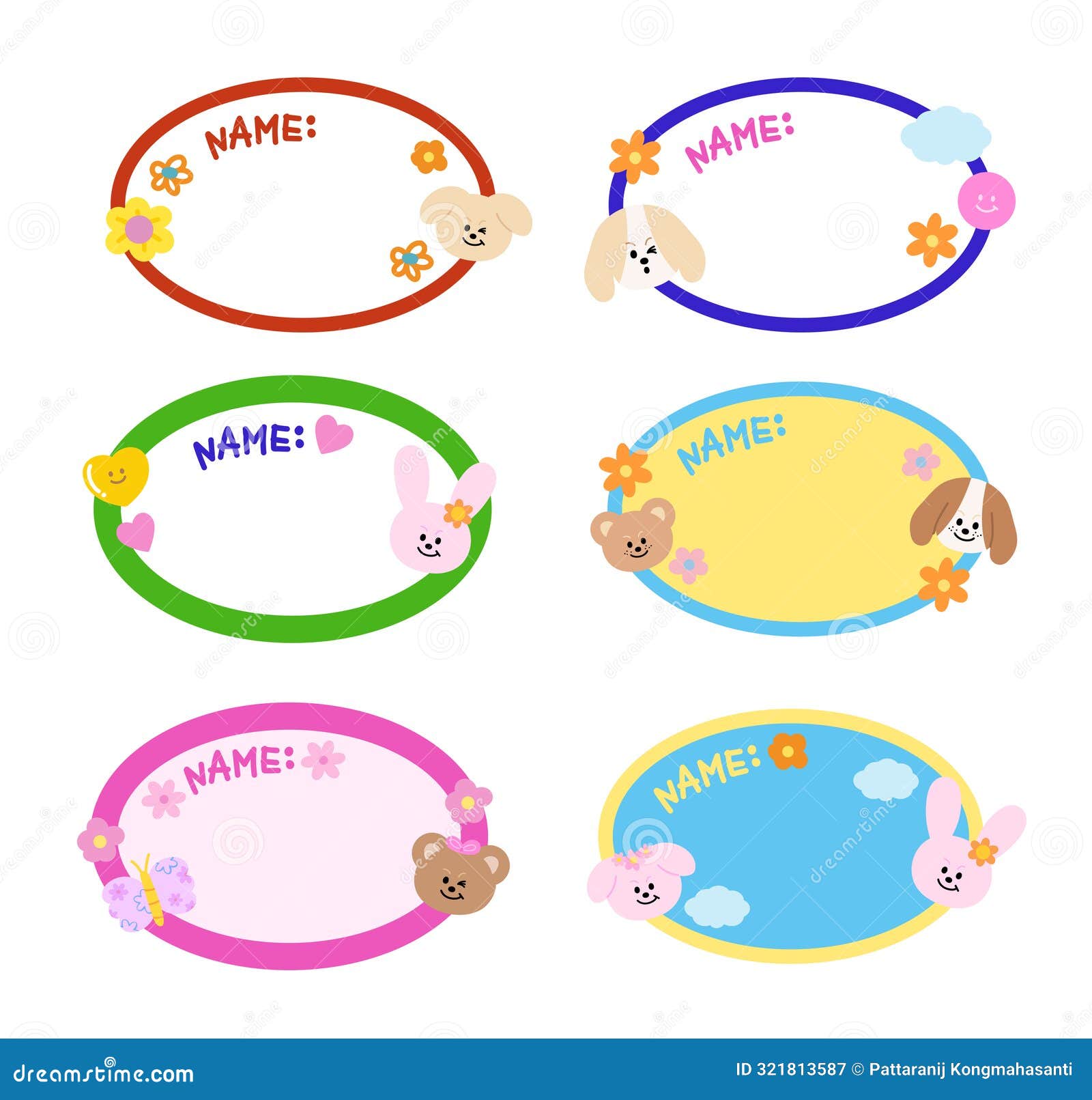 Various Designs of Cute Name Tags with Puppy, Bunny, Teddy Bear, Heart ...