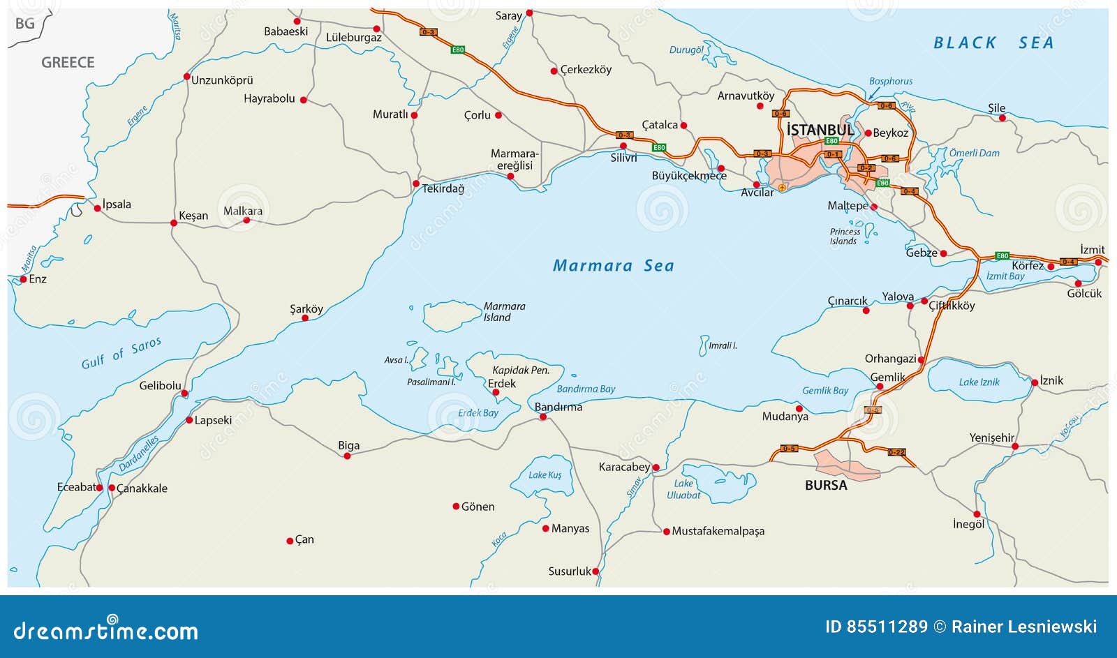 Mar De Marmara Do Mapa De Estradas Com Istambul Ilustração do Vetor ...