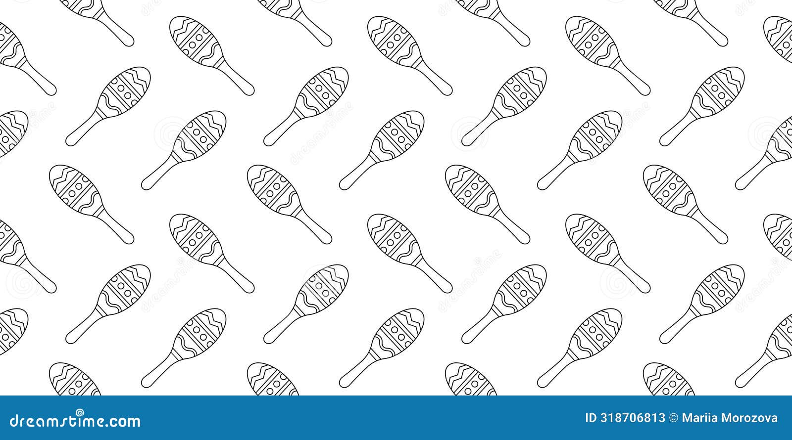 Maracas Outline Pattern on White Background. Seamless Pattern of Music ...