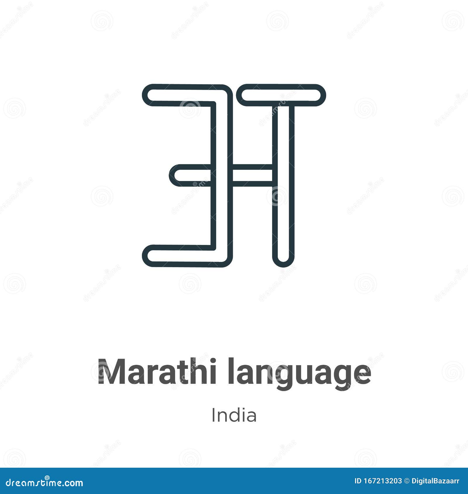 Marathi Language Outline Vector Icon. Thin Line Black Marathi Language ...