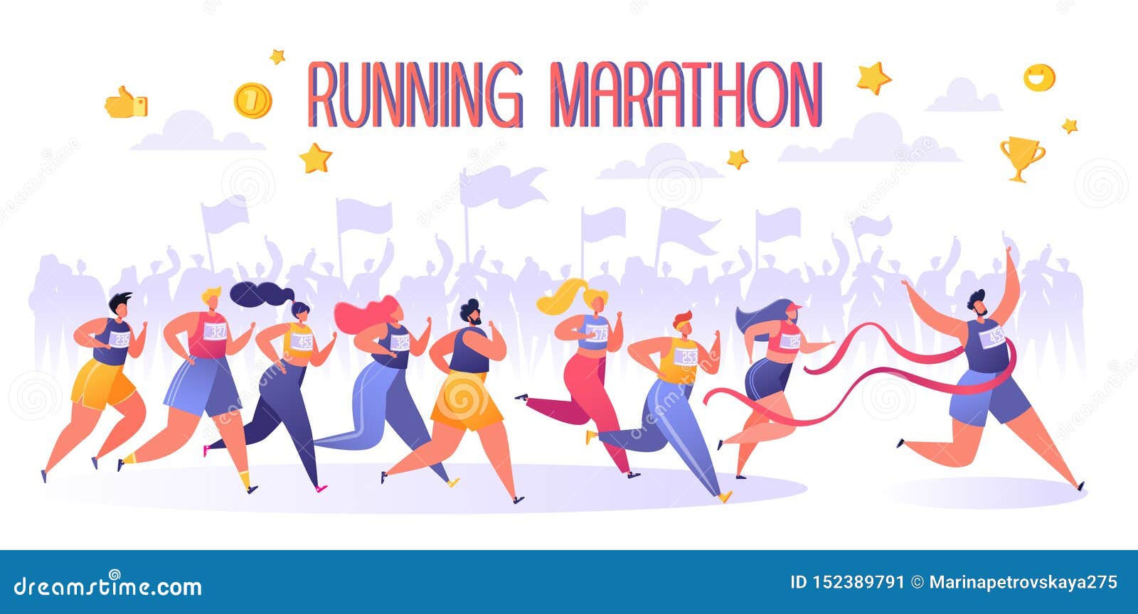 Active People Characters Running Marathon Distance. Stock Vector ...