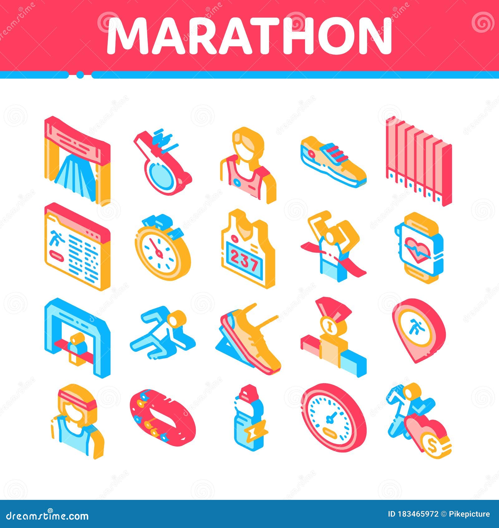 Marathon Isometric Elements Icons Set Vector Stock Vector ...
