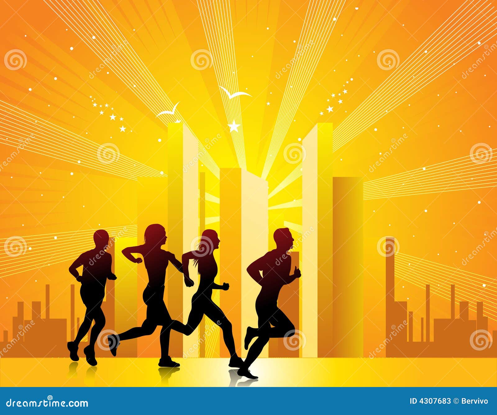 Marathon People on City Background Stock Illustration - Illustration of ...