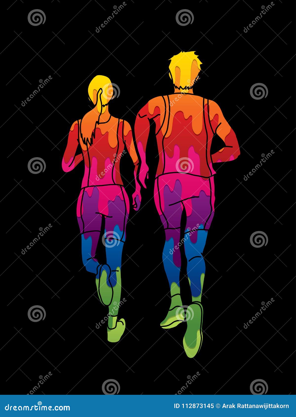 Marathon Runner, Couple Running Together Graphic Vector Stock Vector ...