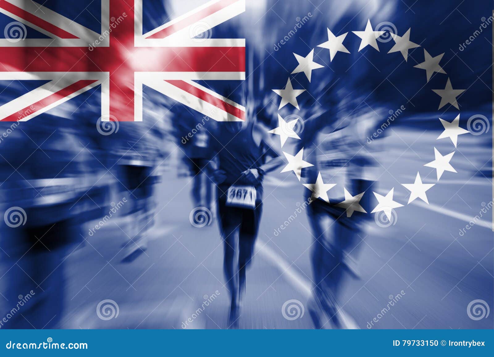 Marathon Runner Motion Blur with Blending Cook Islands Flag Stock Photo ...