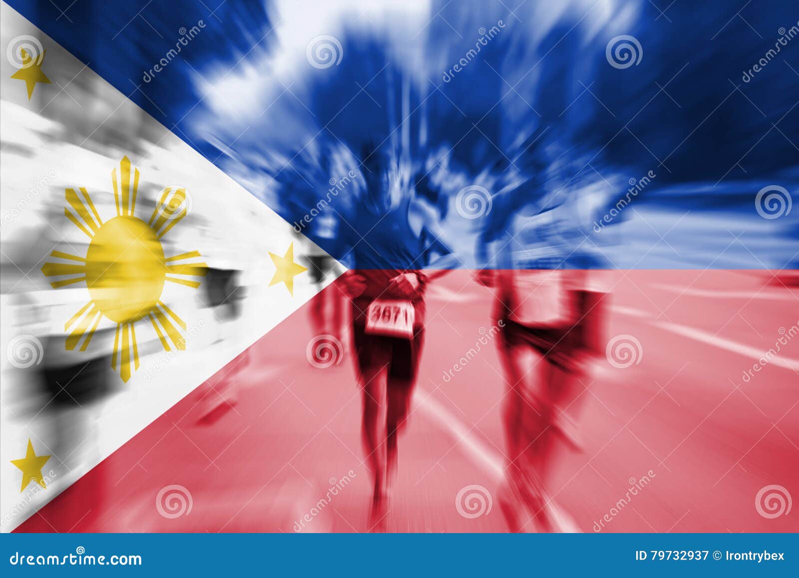 Marathon Runner Motion Blur with Blending Philippines Flag Stock Image ...
