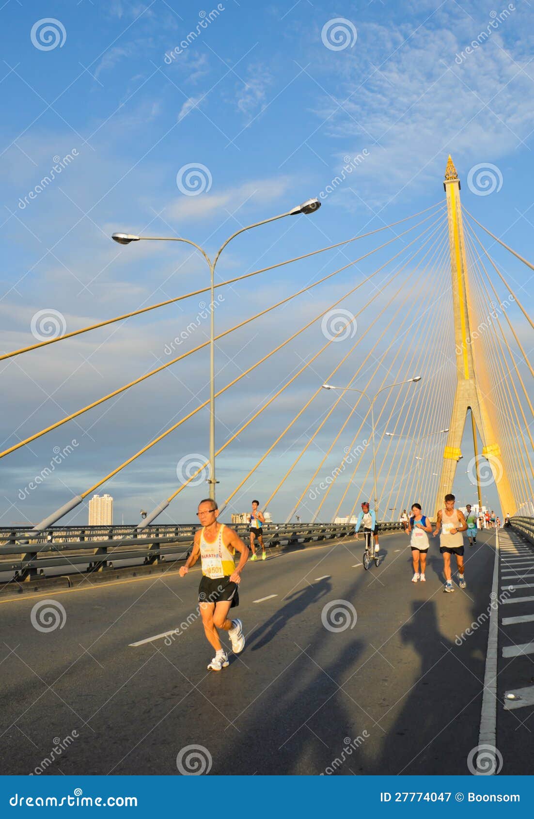 Marathon Runners Across Cable Bridge Editorial Photography - Image of ...