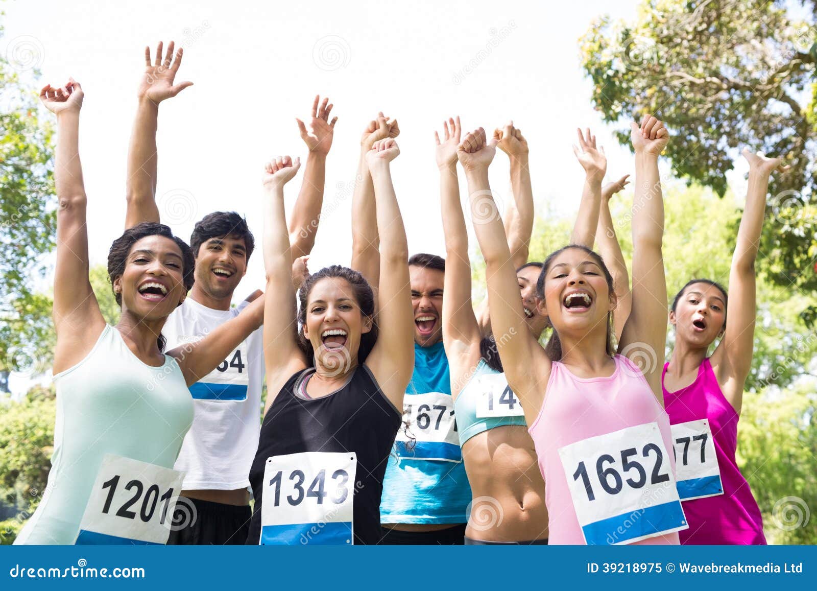 Marathon Runners Cheering in Park Stock Image - Image of exhilaration ...