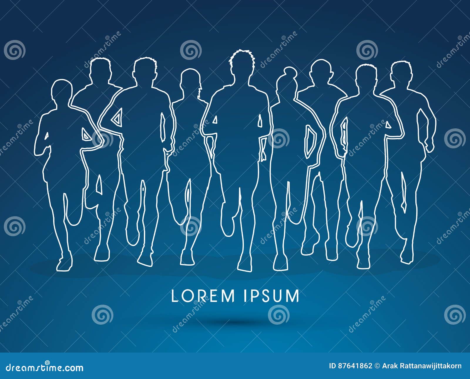 Marathon Runners Graphic Vector. Stock Vector - Illustration of crowd ...