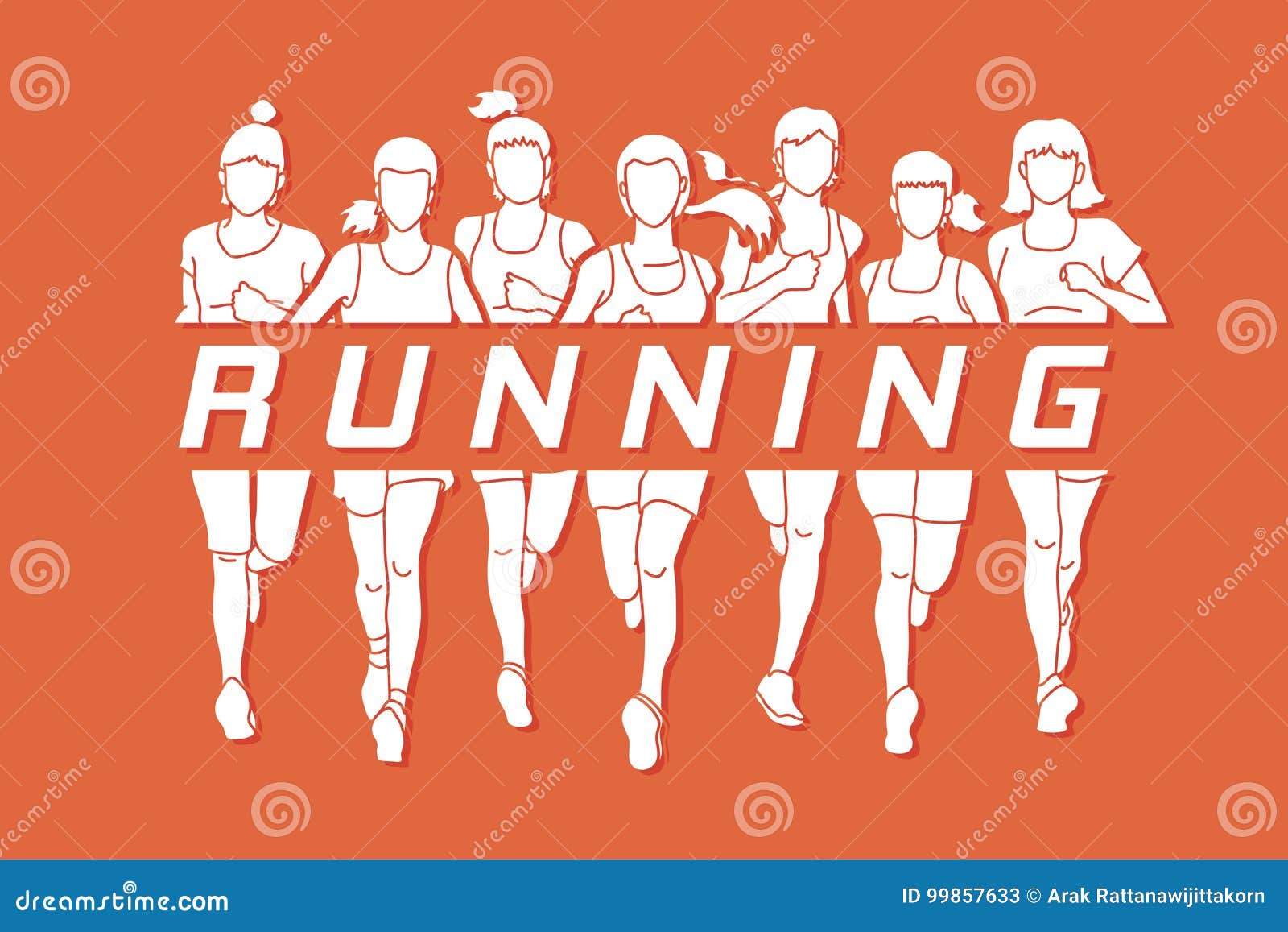 Marathon Runners, Group of Women Running with Text Running Stock Vector ...