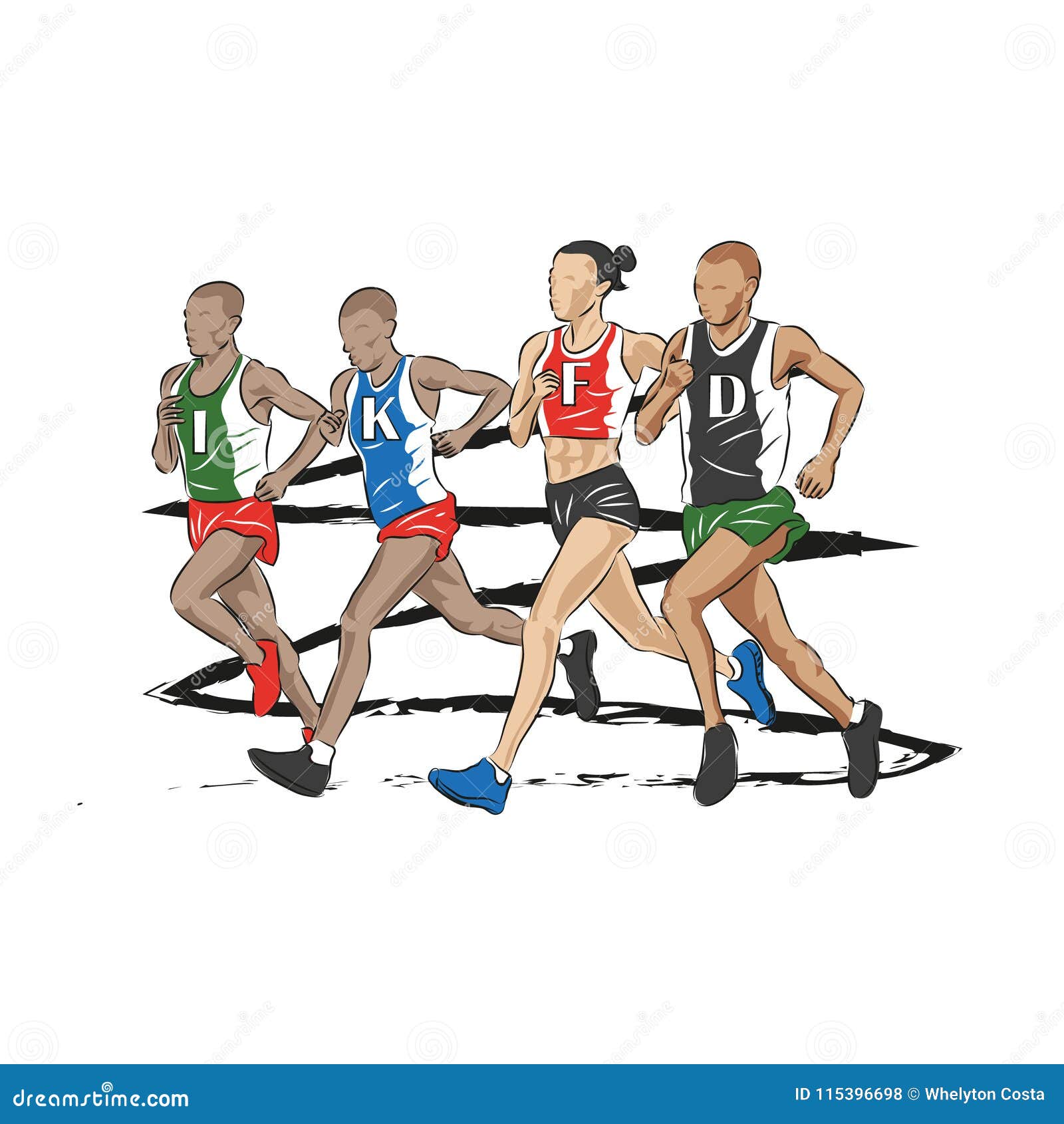 Marathon Runners Running Together Side by Side Stock Illustration ...