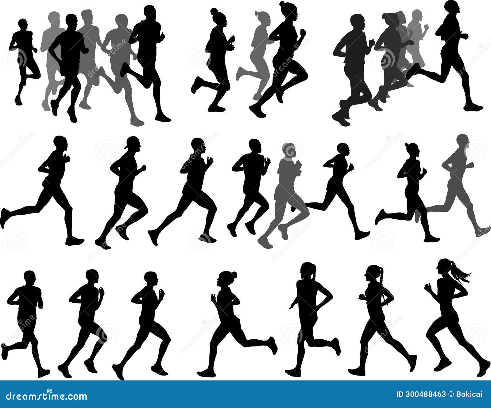 Marathon Runners Silhouettes Collection Stock Vector - Illustration of ...