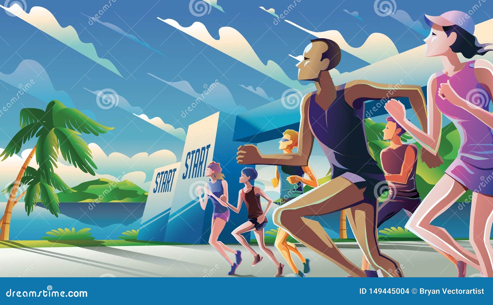 Marathon Running Theme Art in Vector Stock Illustration - Illustration ...